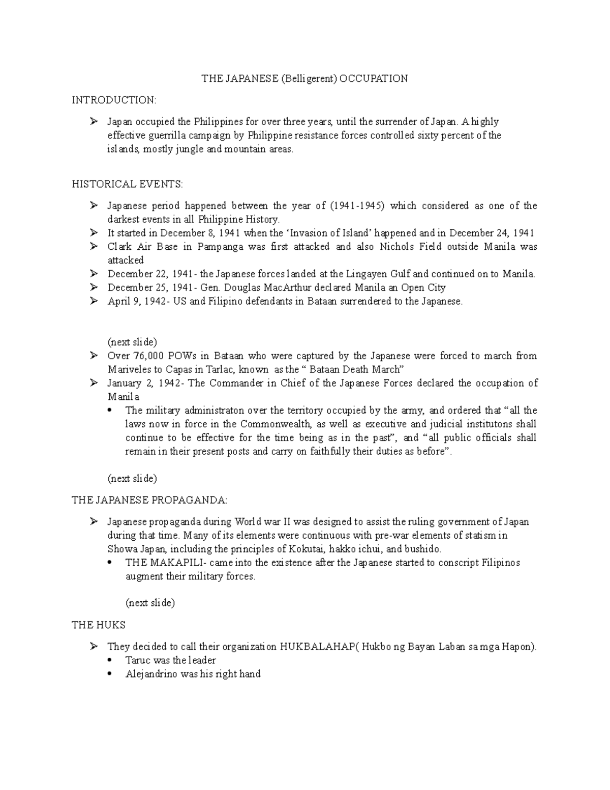 THE Japanes 1 - assignment - THE JAPANESE (Belligerent) OCCUPATION ...