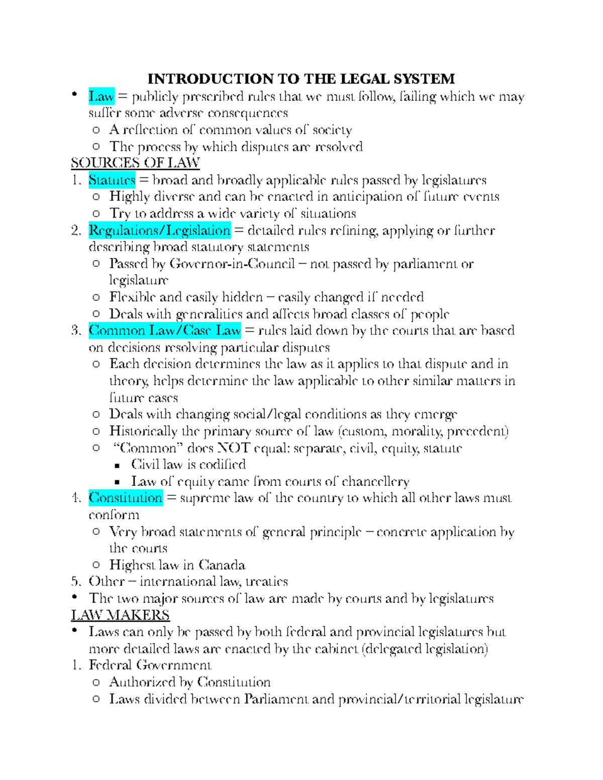Law Exam Review - 1st Semester (December) - INTRODUCTION TO THE LEGAL ...