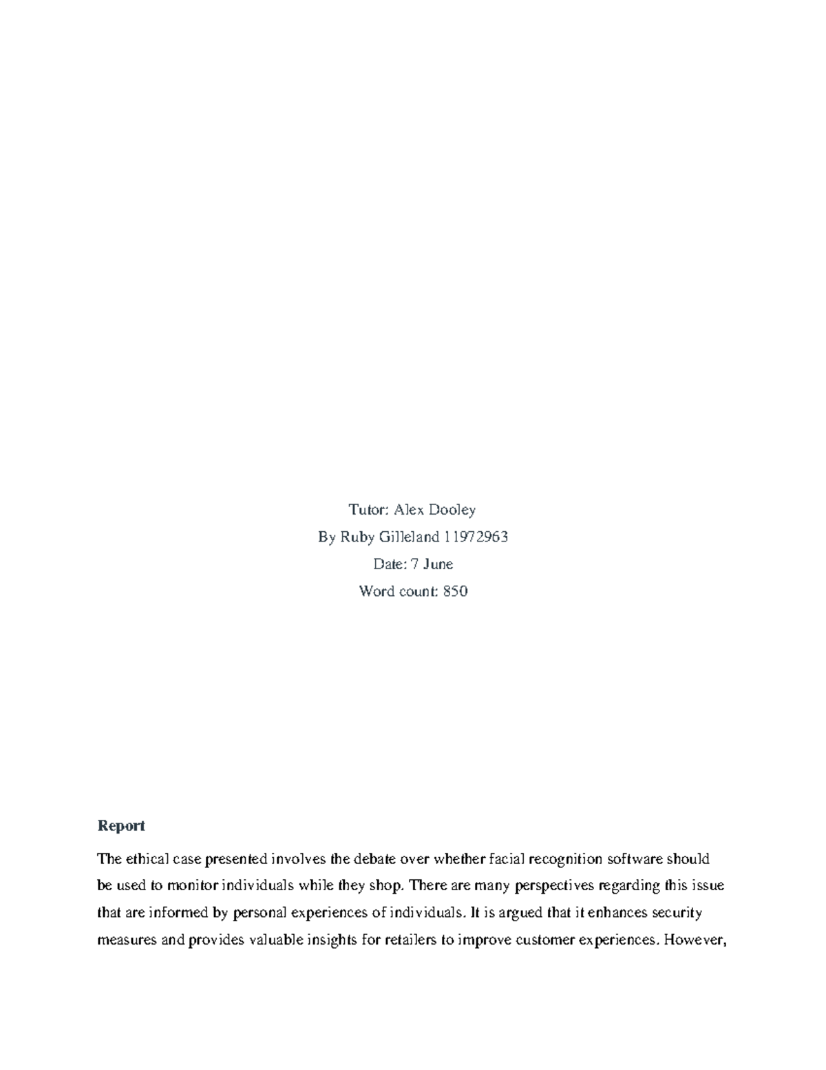 BSB105 Reflection - Tutor: Alex Dooley By Ruby Gilleland 11972963 Date ...