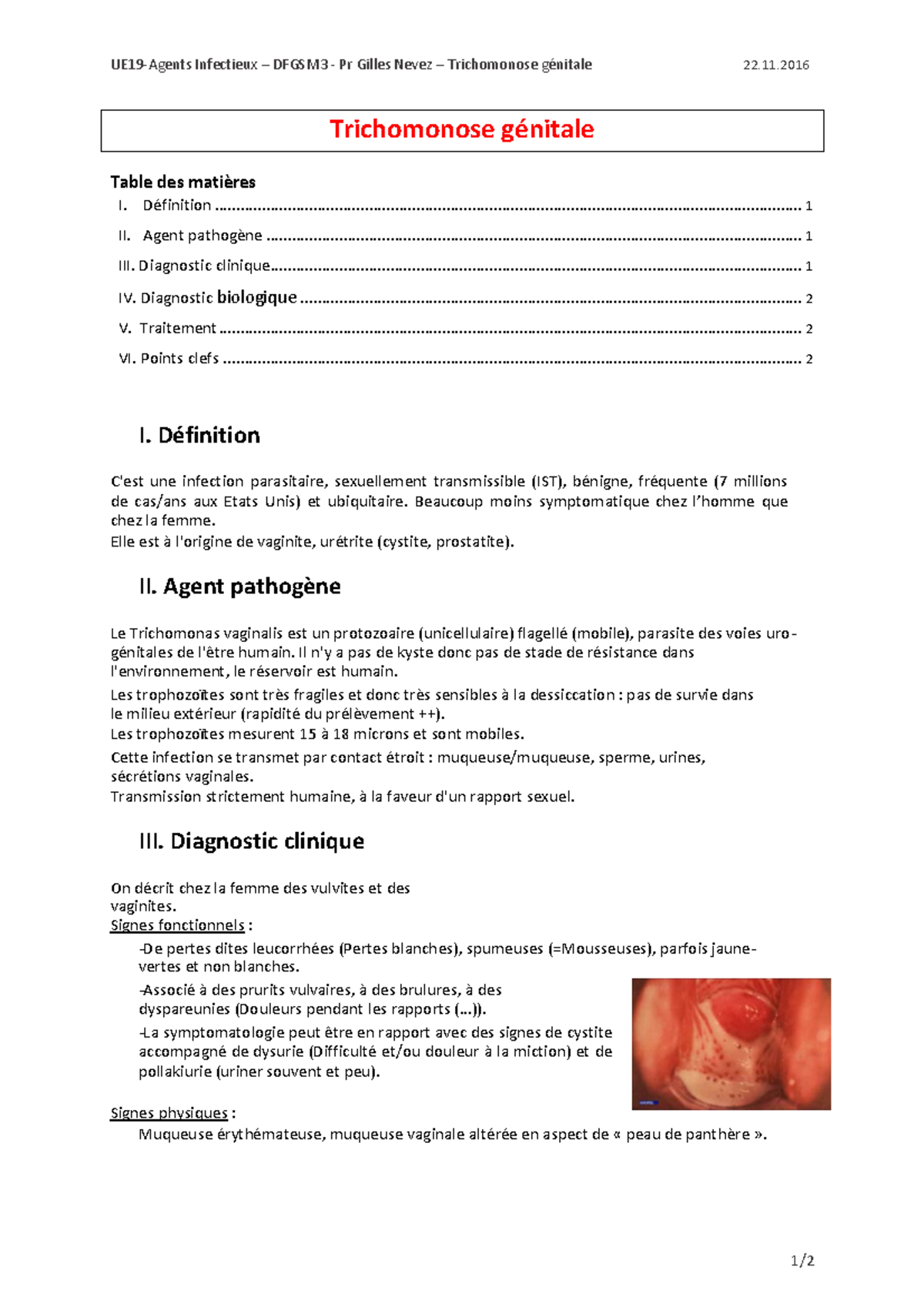 Trichomonose génitale - 11 Trichomonose génitale Table des matières I ...