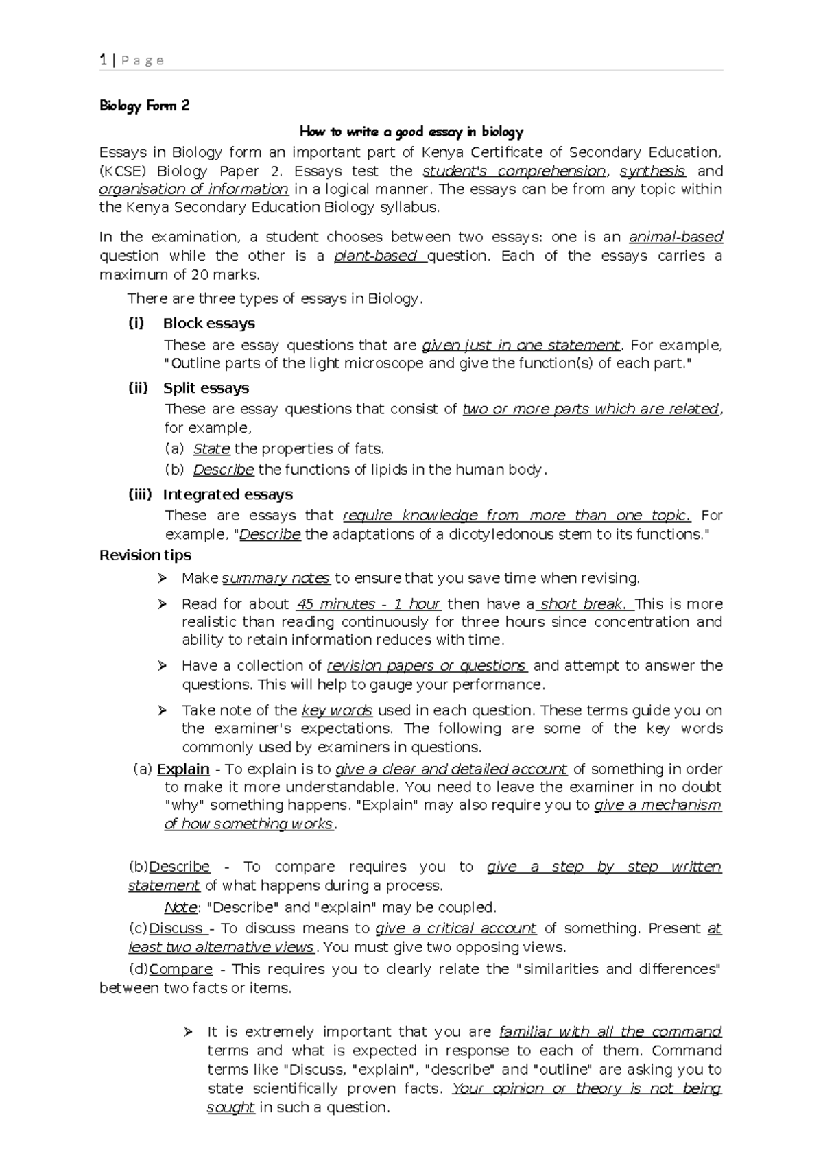 Guide ON Writing BIO Essays - Biology Form 2 How to write a good essay ...