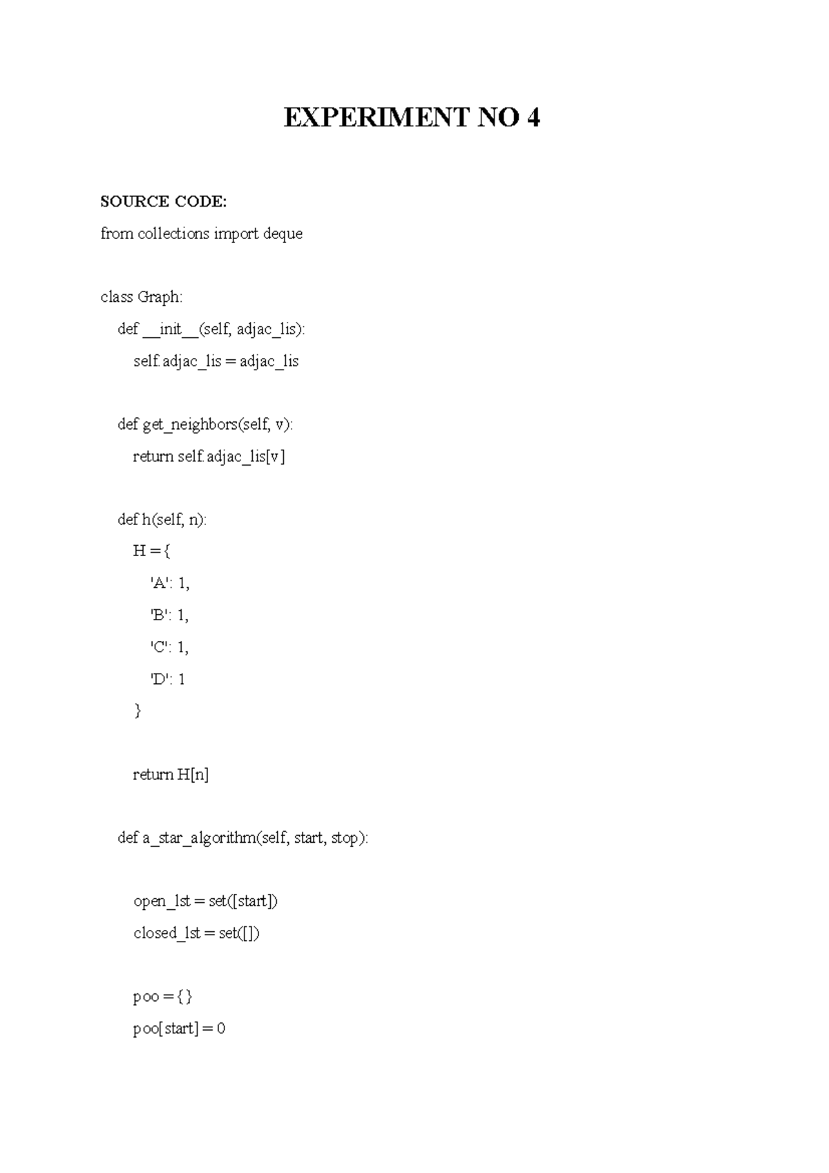 Ai I EXPT4 - experiments - EXPERIMENT NO 4 SOURCE CODE: from ...