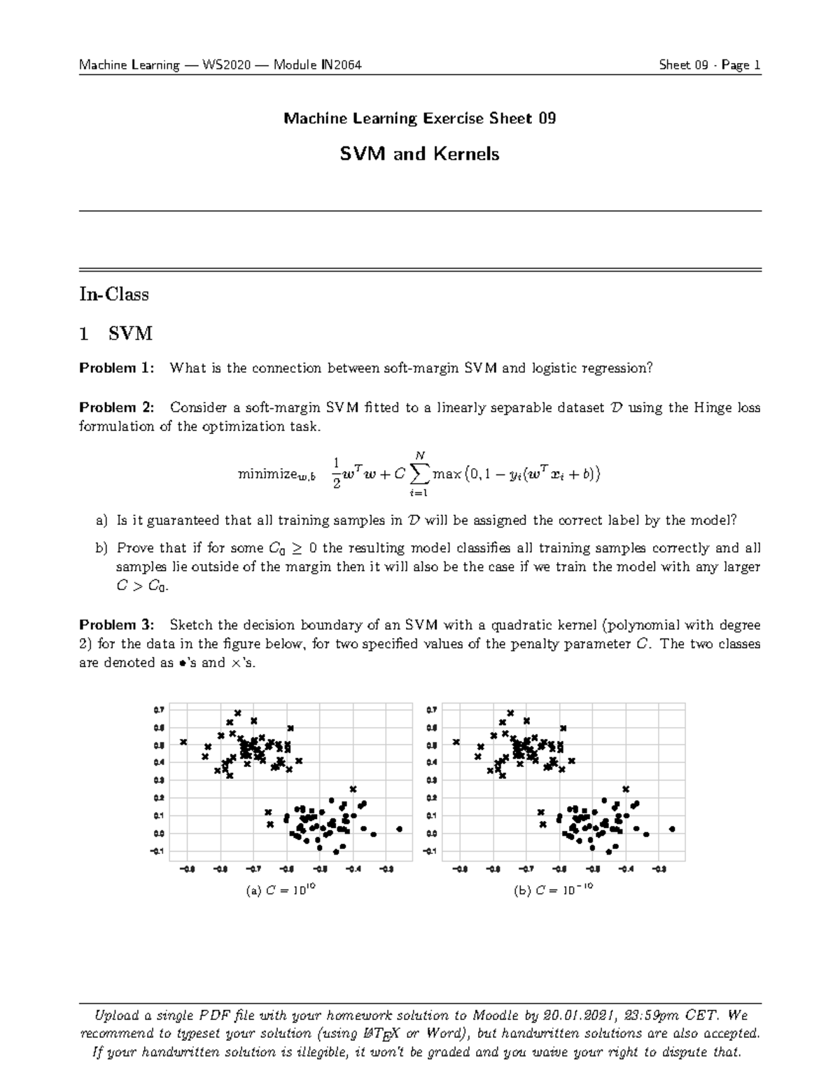 Exercise 09 svm kernels - Machine Learning — WS2020 — Module IN2064 Sheet 09·Page 1 Machine ...