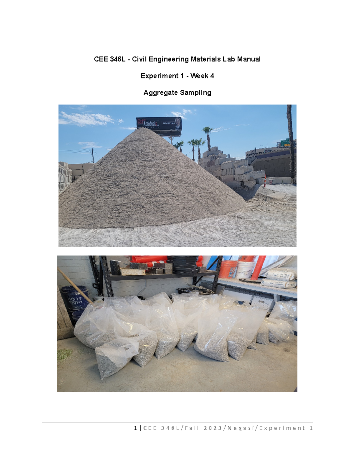 Experiment 1 - Aggregate Sampling - CEE 346L - Civil Engineering ...