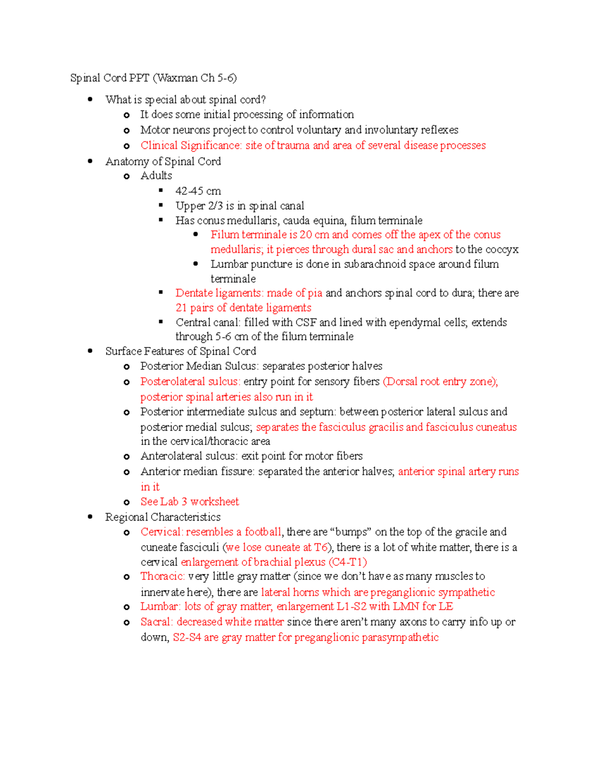 Spinal Cord - Studocu