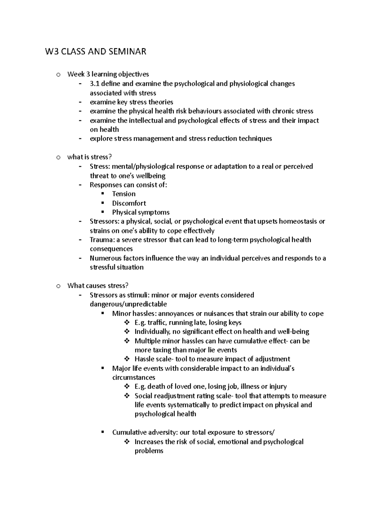 WEEK 3 Seminar - Lecture notes 3 - W3 CLASS AND SEMINAR o Week 3 ...