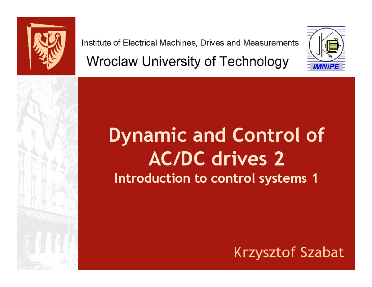 AC DC2 - Wykład materiały - Dynamic and Control of AC/DC drives 2 ...