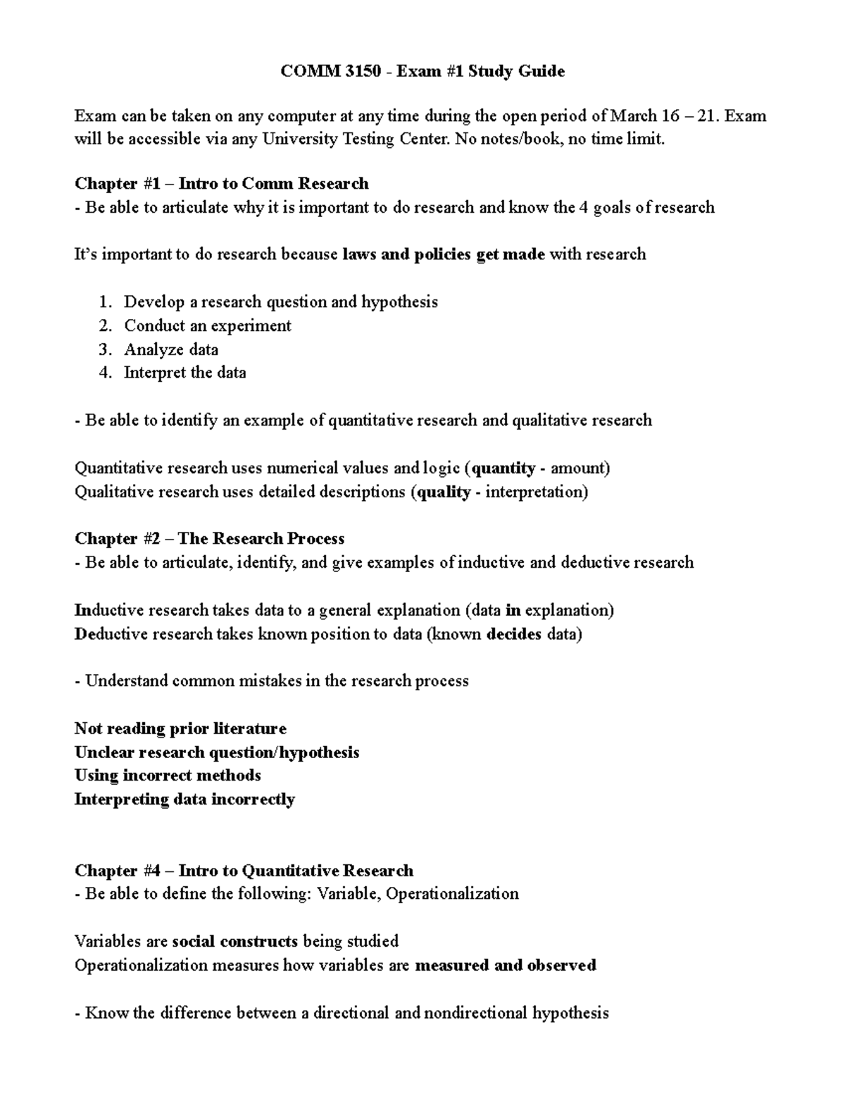 Exam 1 Study Guide 3150 - COMM 3150 - Exam #1 Study Guide Exam can be ...