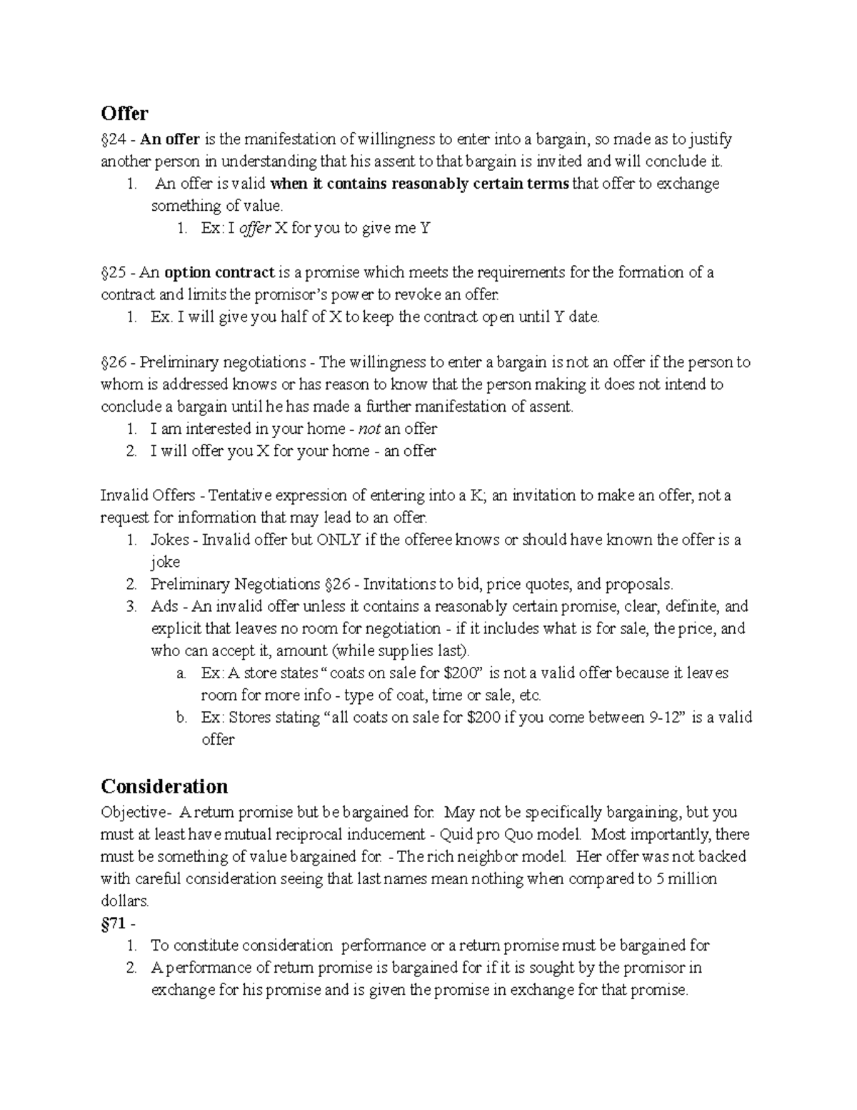 Basics of a Contract - Offer §24 - An offer is the manifestation of ...