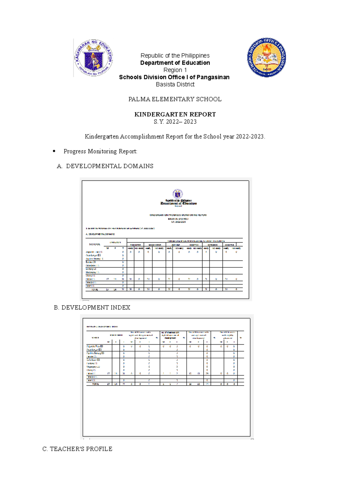 Palma ES Kindergarten Accomplishment Report 2023 - Department of ...