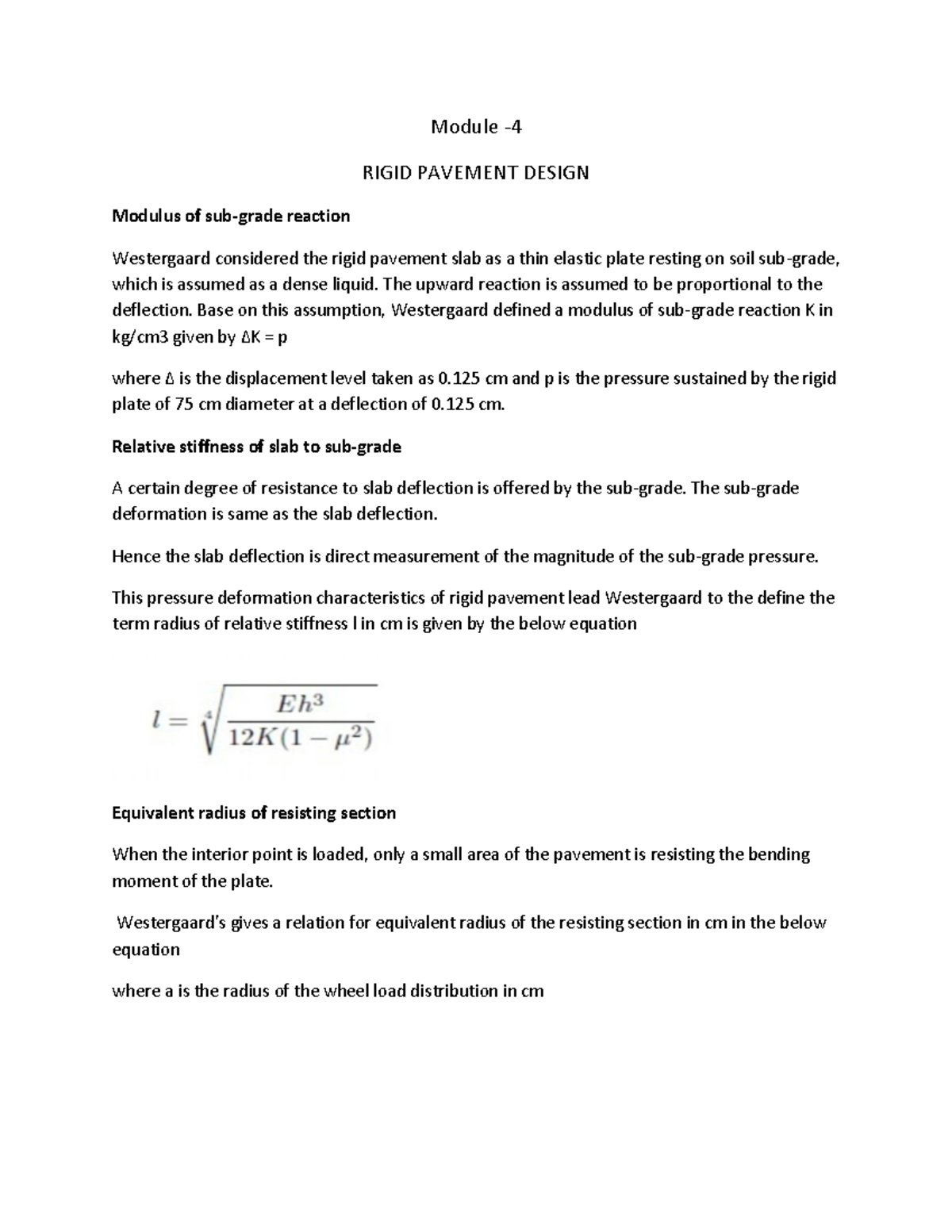 Module 4-1 - Module - RIGID PAVEMENT DESIGN Modulus of sub-grade ...