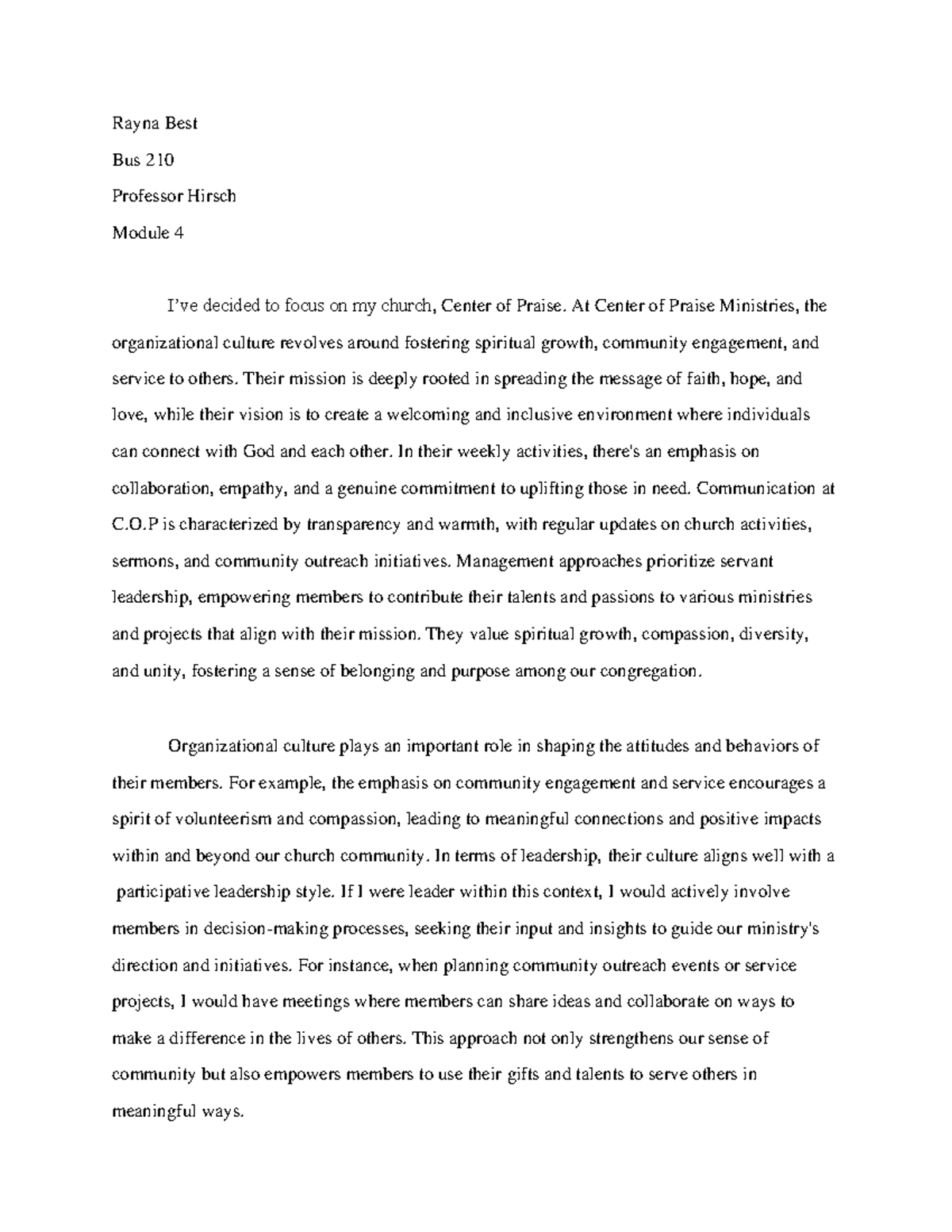 module 4 BUS 210 - Rayna Best Bus 210 Professor Hirsch Module 4 I’ve ...