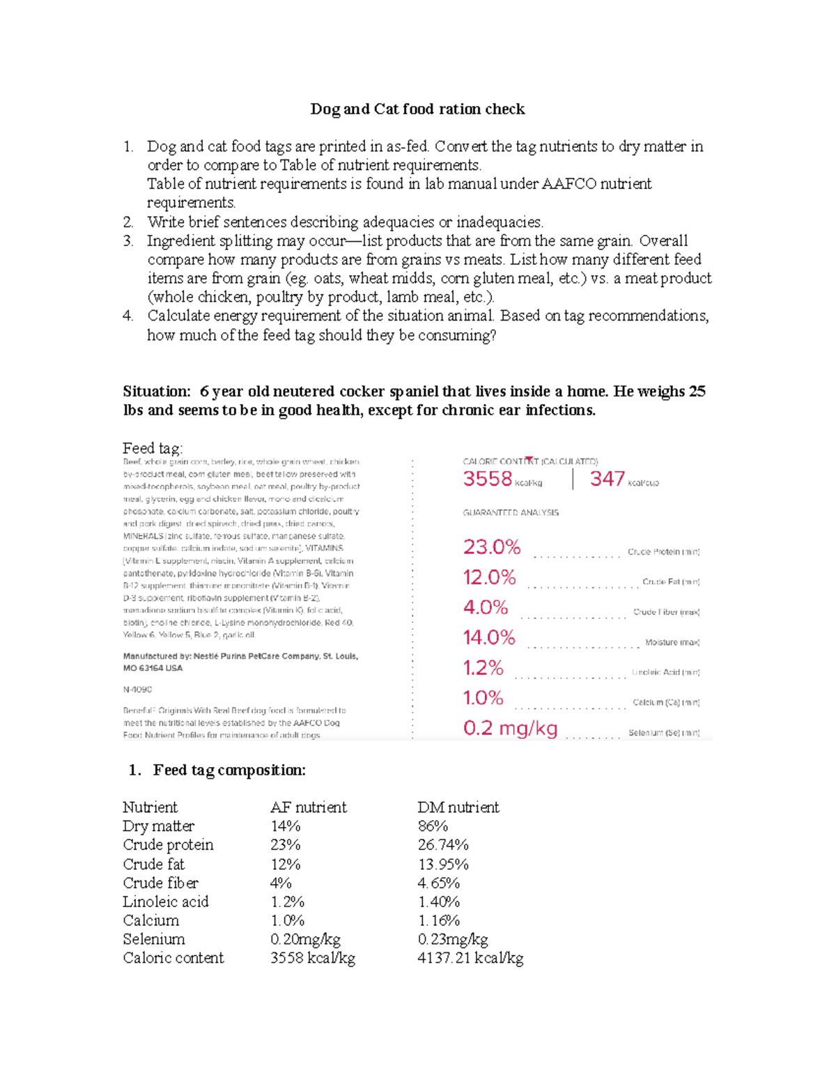 Lab 12 Dog and Cat food ration - Dog and Cat food ration check Dog and ...