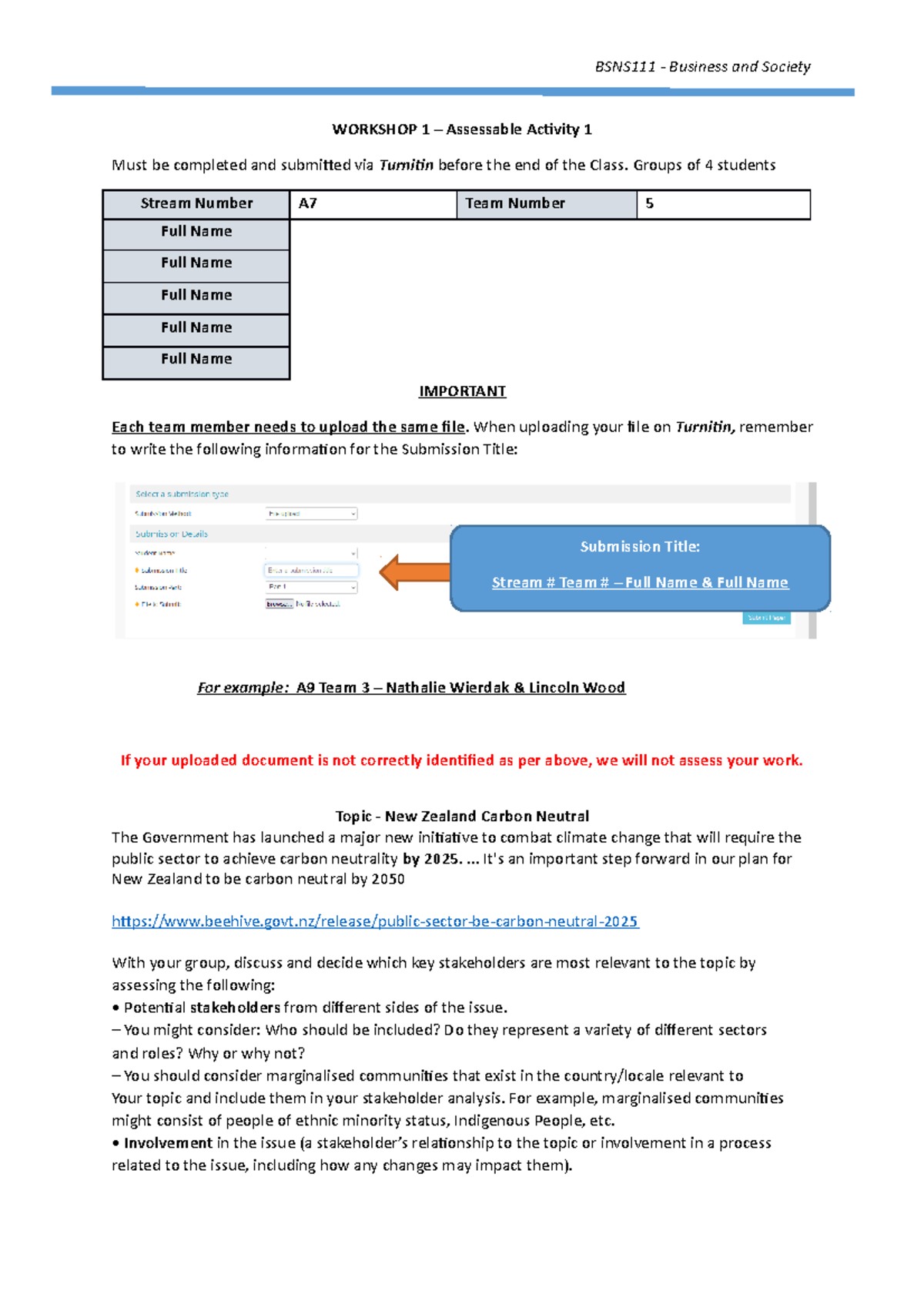 Workshop 1 worksheet 111 - WORKSHOP 1 – Assessable Activity 1 Must be ...