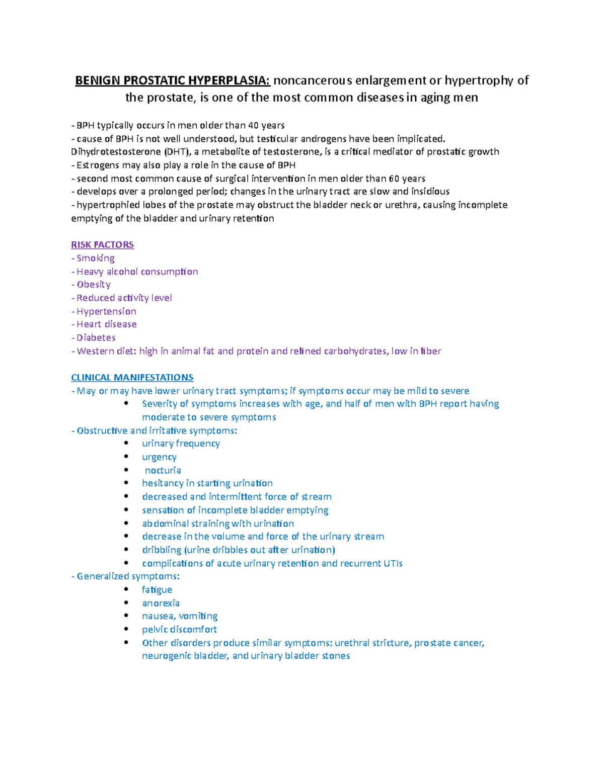 Benign Prostatic Hyperplasia Concept Map - BENIGN PROSTATIC HYPERPLASIA ...