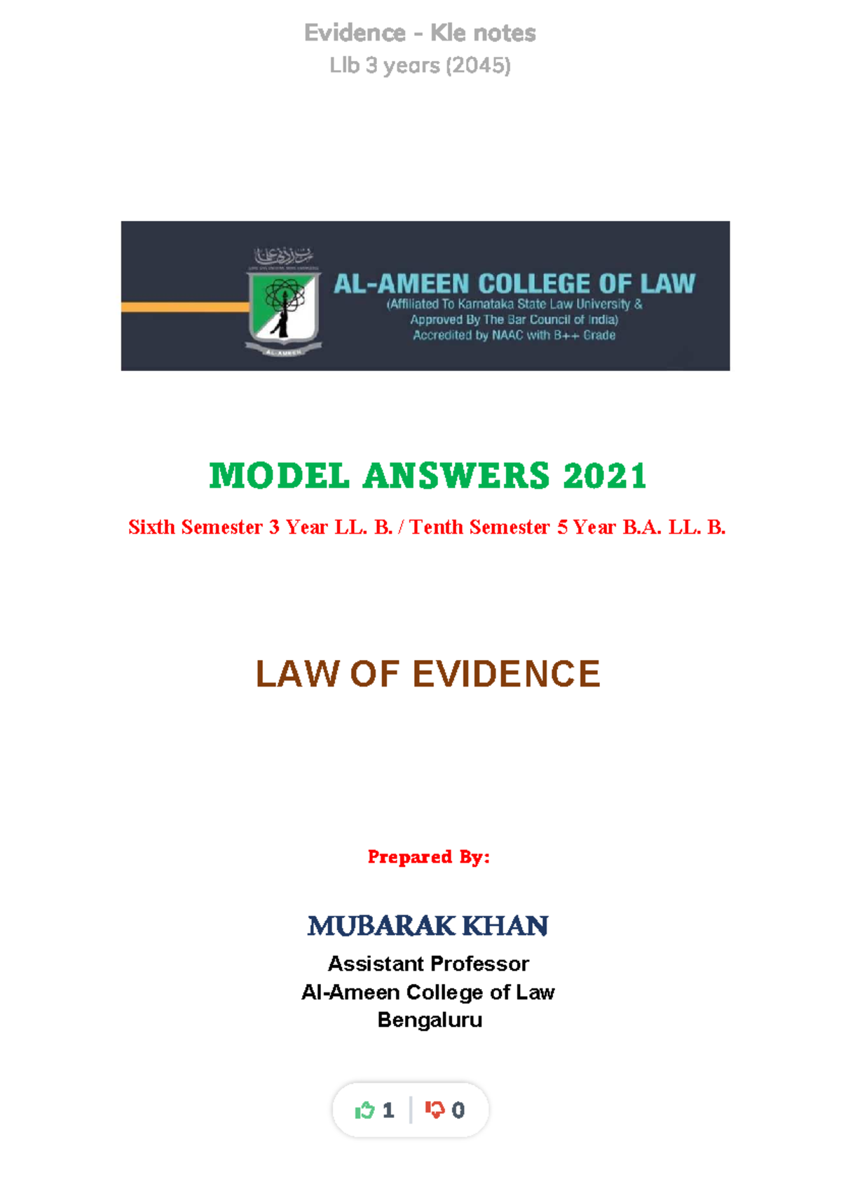 Evidence-kle-notes compress - Evidence - Kle notes Llb 3 years (2045) 1 ...