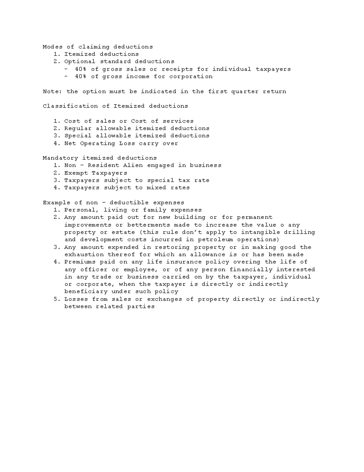 Modes of claiming deductions - Itemized deductions 2. Optional standard ...