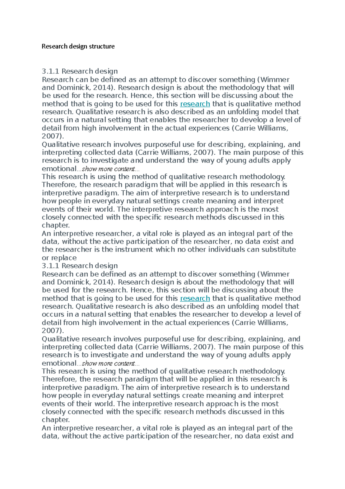 Research design structure - 7565 - BCU - Studocu