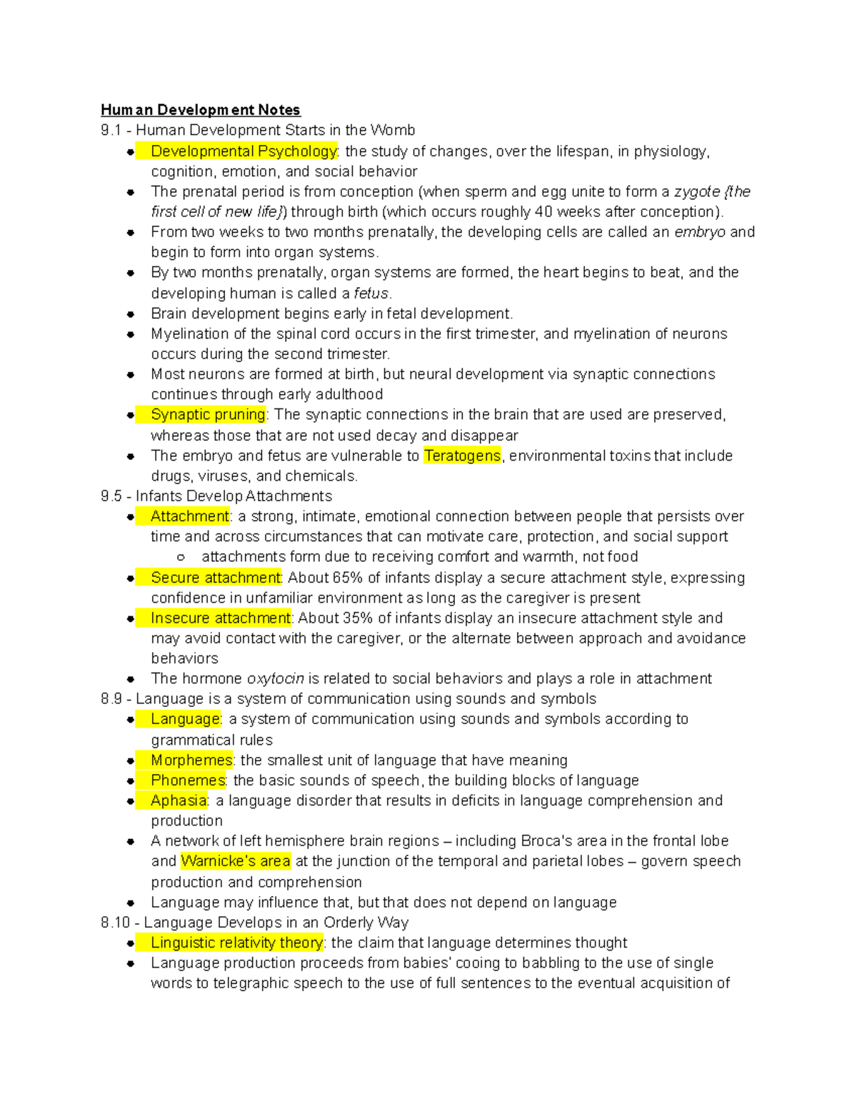 Human Development Notes - From two weeks to two months prenatally, the ...