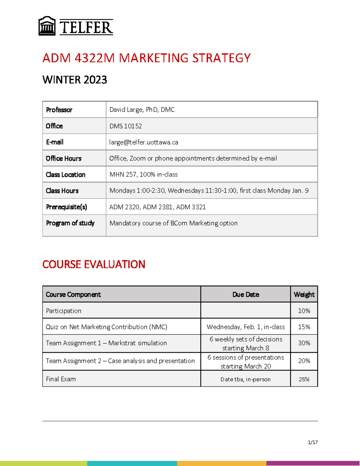 ADM 4322 Syllabus - 1/ ADM 4322M MARKETING STRATEGY WINTER 2023 ...