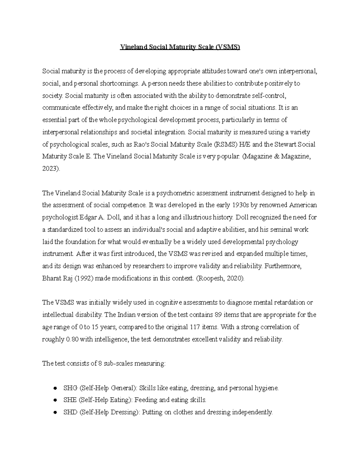 VSMS Report (1)-1-13 - Vineland Social Maturity Scale (VSMS) Social ...