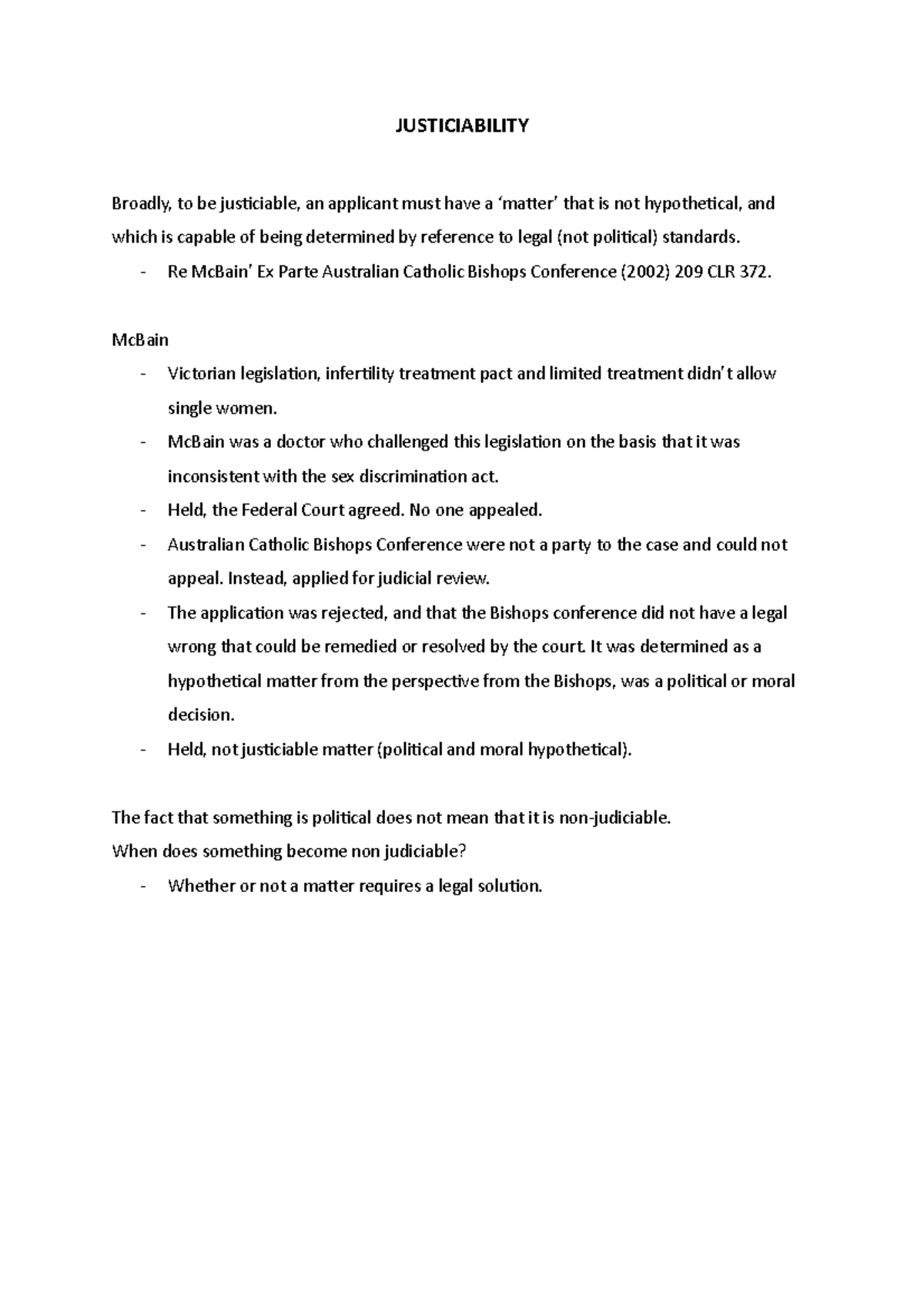 Justiciability - JUSTICIABILITY Broadly, to be justiciable, an ...