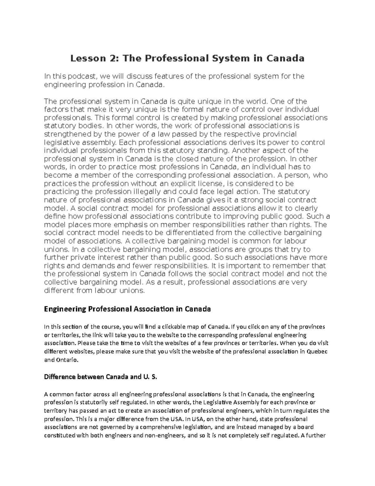 Lesson 2 - professional systems in canada - Lesson 2: The Professional ...