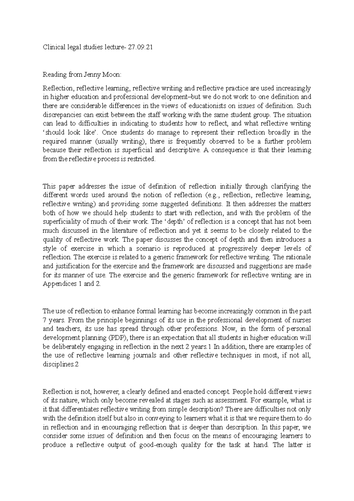 Lecture 1- notes fro - Clinical legal studies lecture- 27. Reading from ...