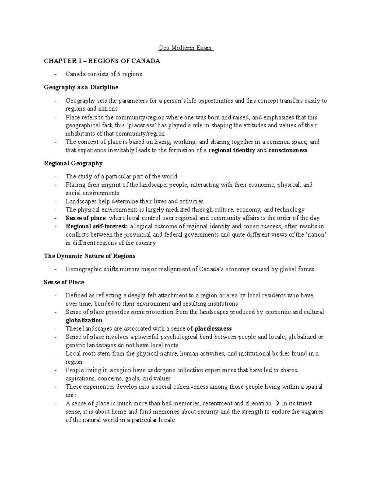Geo Midterm Exam - Mark Moscicki - Geo Midterm Exam CHAPTER 1 – REGIONS ...