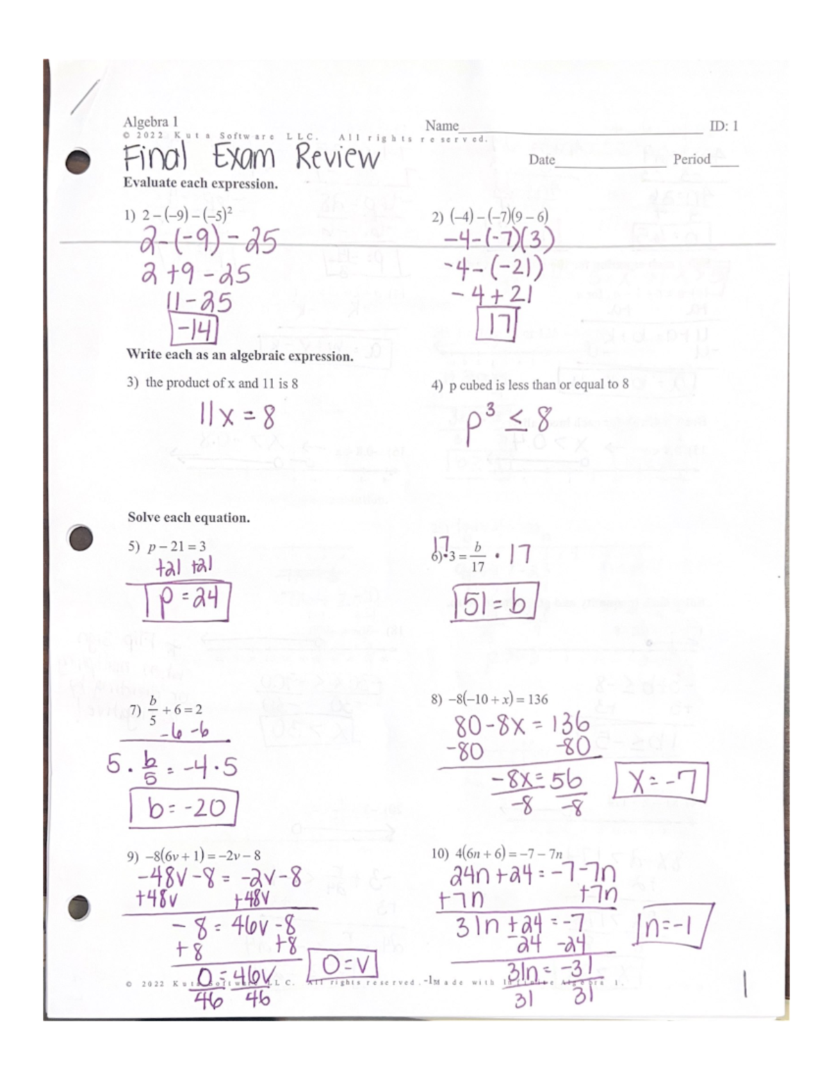 Final Exam Review - Day 1 - Answer KEY - Studocu