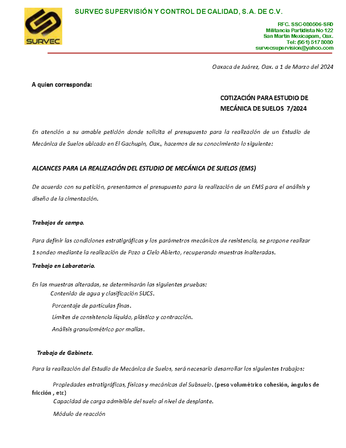 COTI7 SAN Felipe - costos y presupuestos - SURVEC SUPERVISIÓN Y CONTROL ...