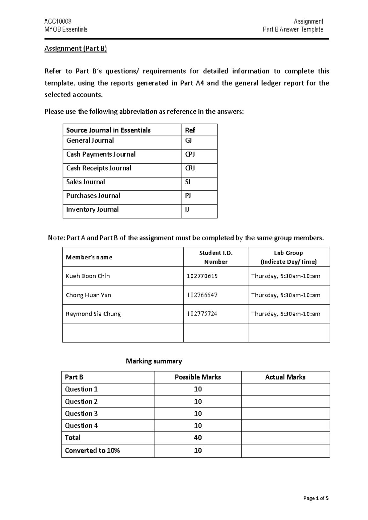 2023S1 HIP Part B Template Students - MYOB Essentials Part B Answer Template Assignment (Part B ...