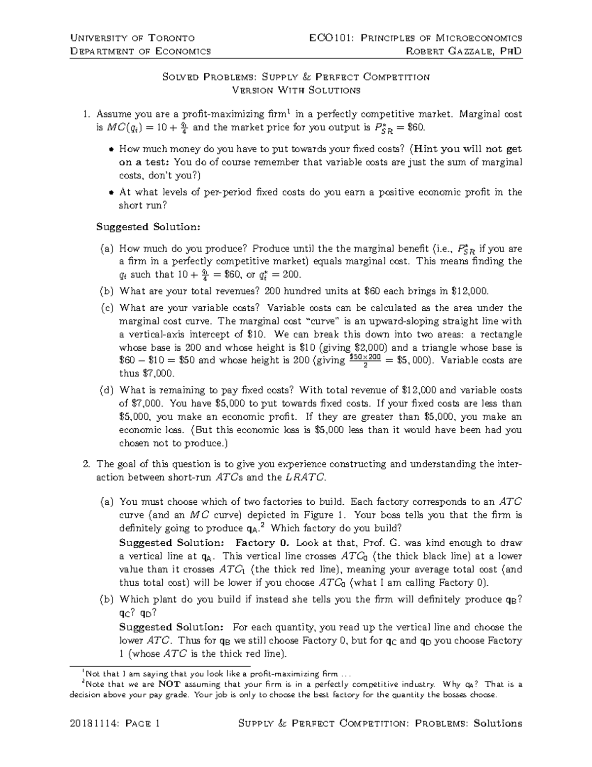ECO101 - Perfect Competition Practice Problems (Short Answer ...