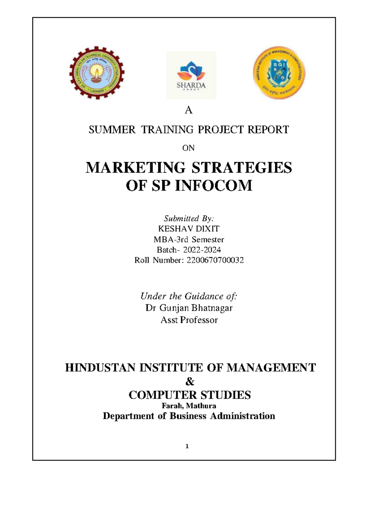 Keshav Dixit STPR Front page - Management in business administration ...