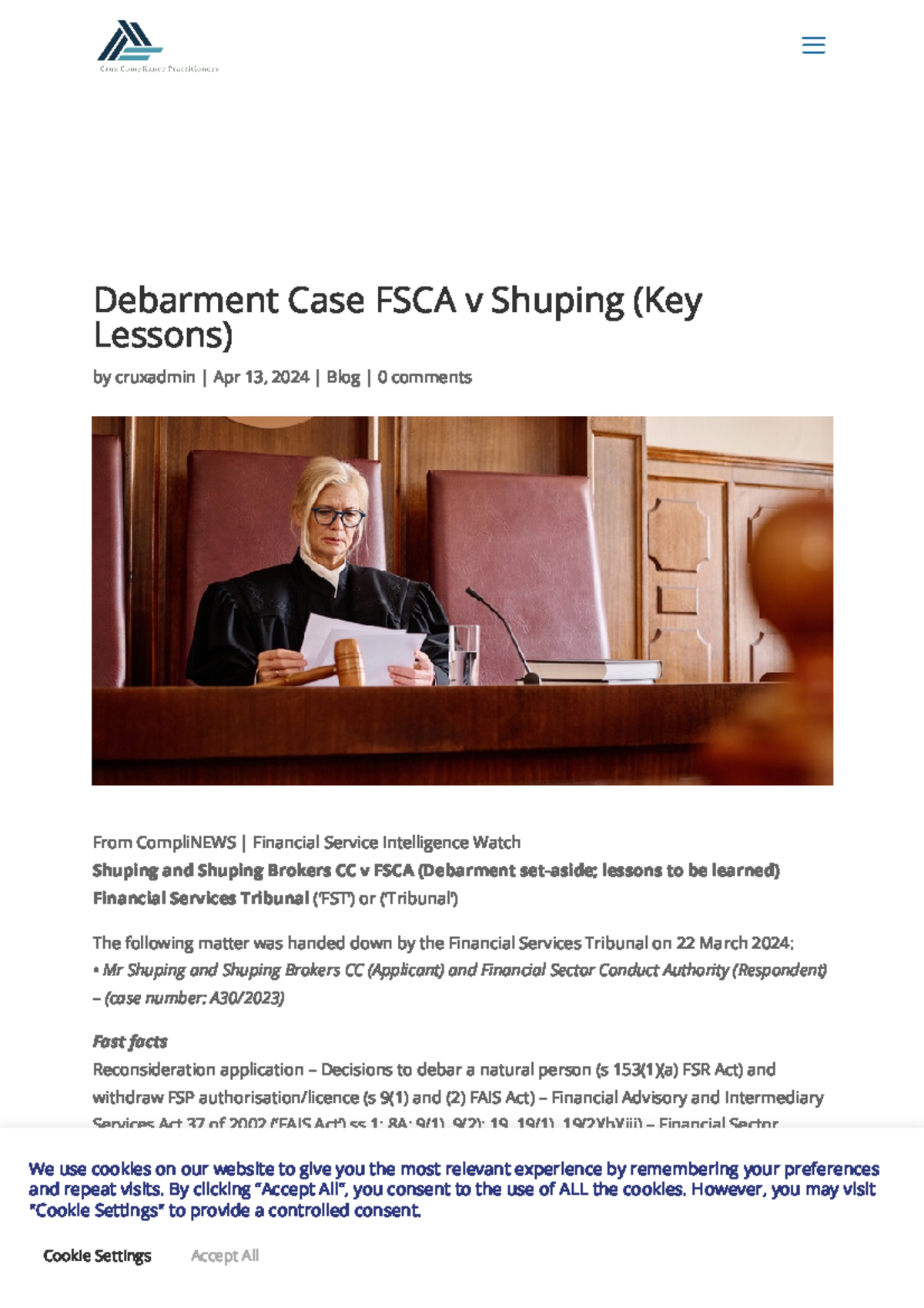 Debarment Case FSCA v Shuping (Key Lessons) Crux Compliance ...