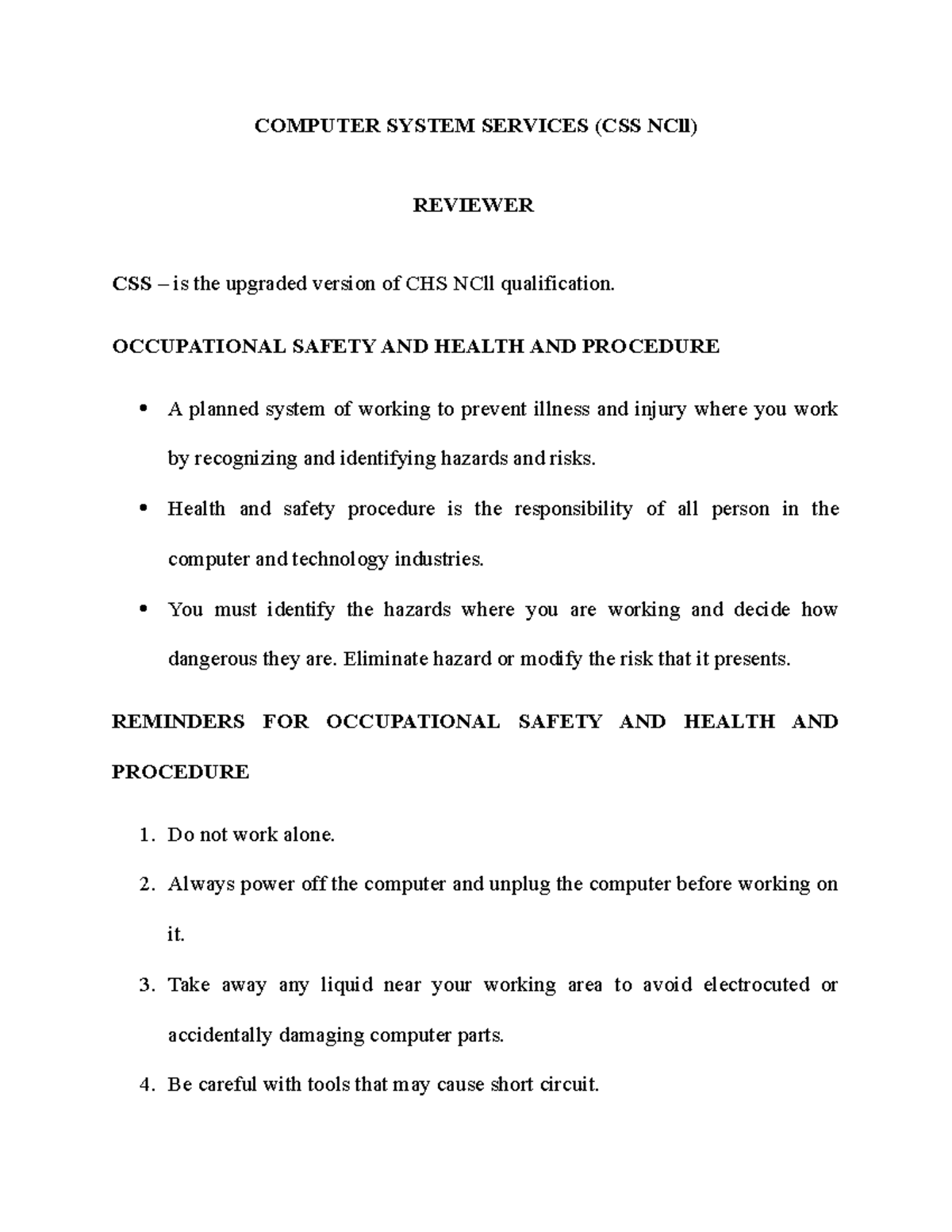 Computer System Services - Reviewer - COMPUTER SYSTEM SERVICES (CSS NCll) REVIEWER CSS – is the ...