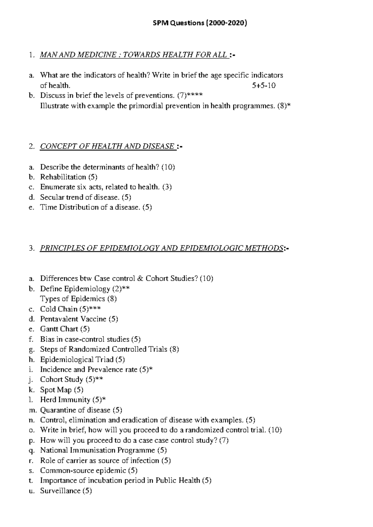 SPM Questions - MAN AND MEDICINE : TOWARDS HEALTH FOR ALL :- a. What ...