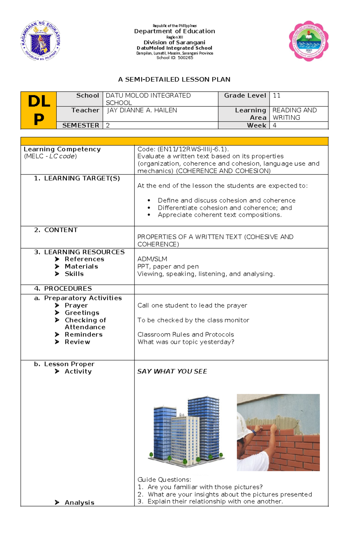 Cohesive & Coherence - Note sure. Please check it. - A SEMI-DETAILED ...
