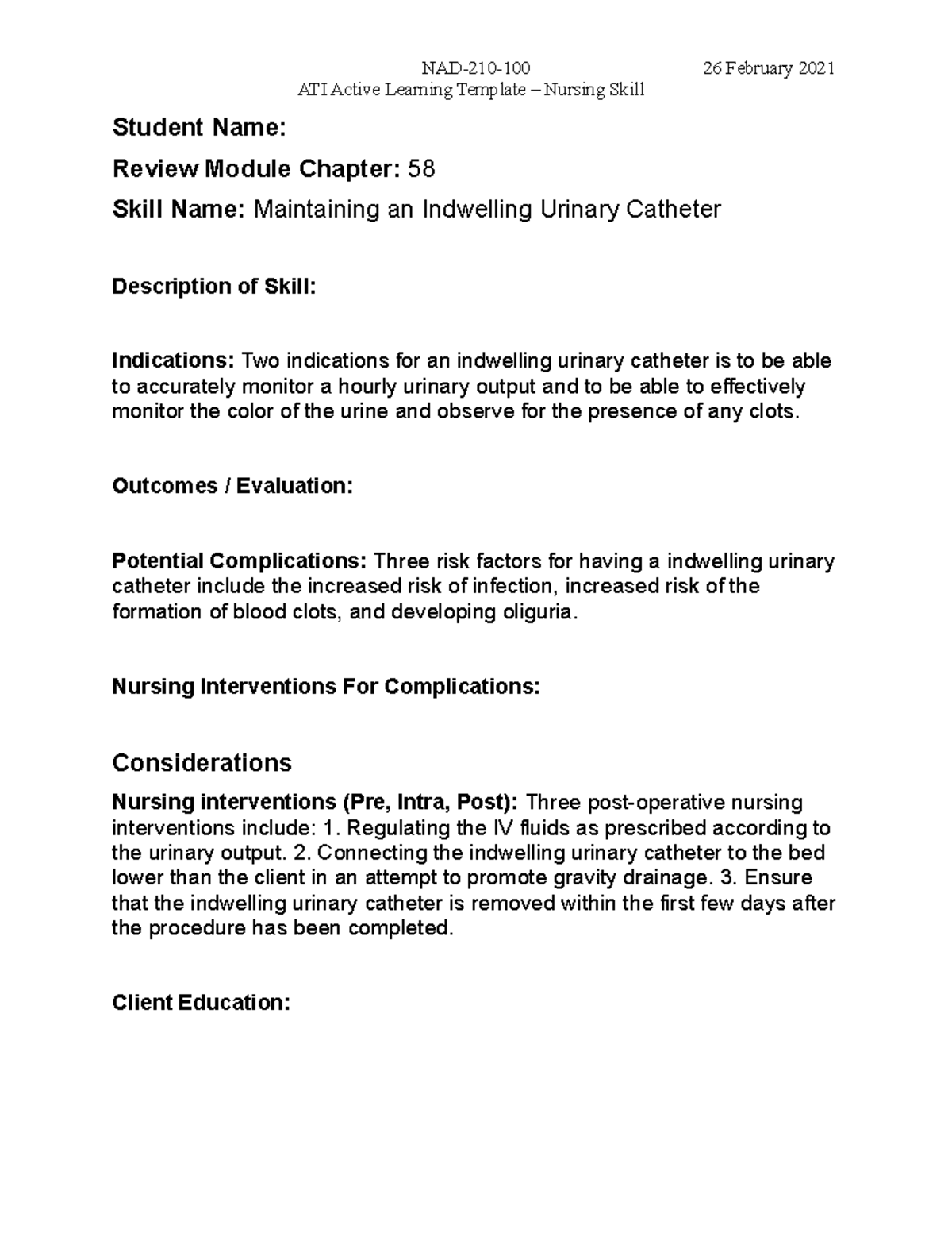 Nursing Skill - ATI Template - Revised for Word - NAD-210-100 26 ...