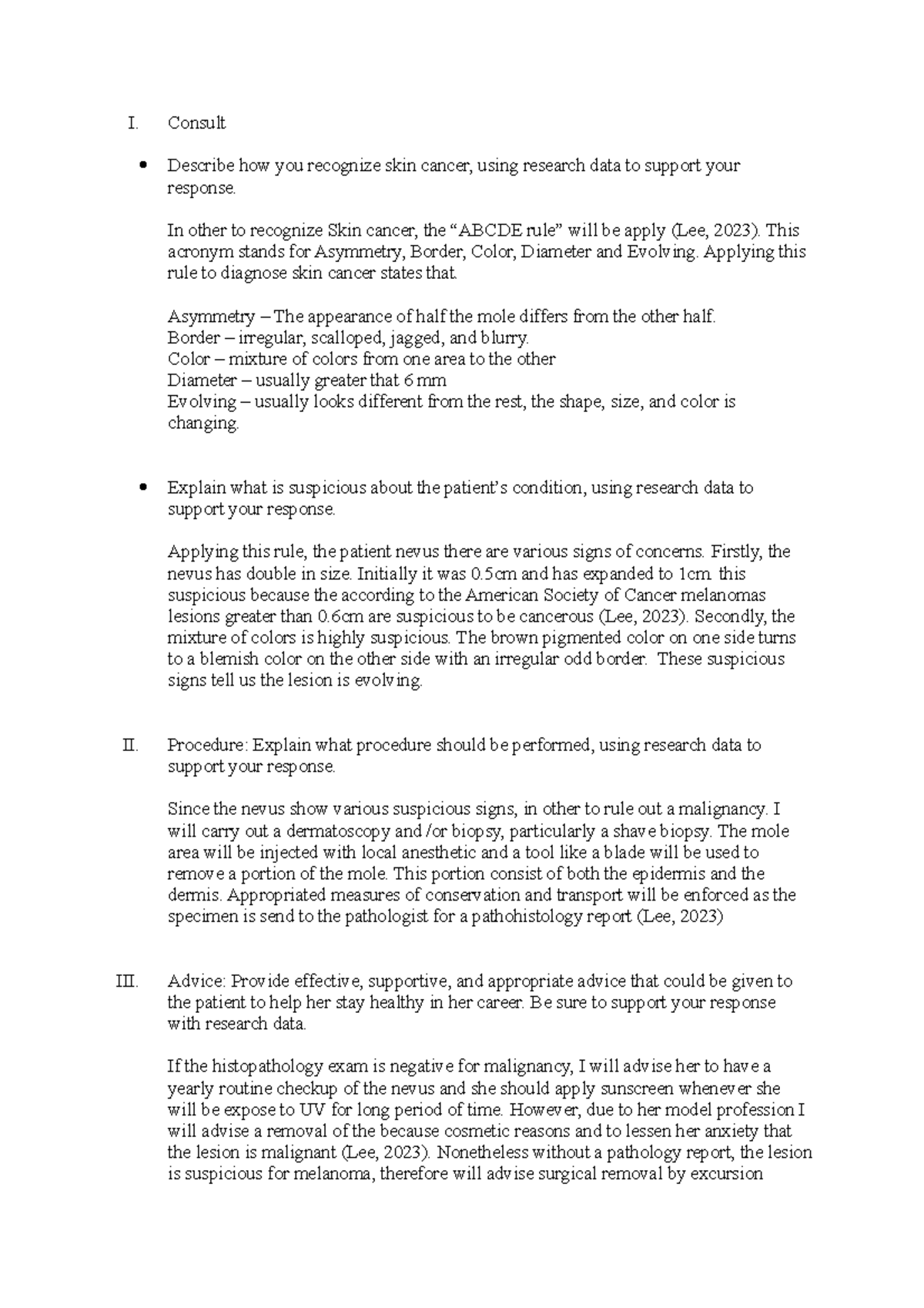 Nevus Case Study - I. Consult Describe how you recognize skin cancer, using research data to ...