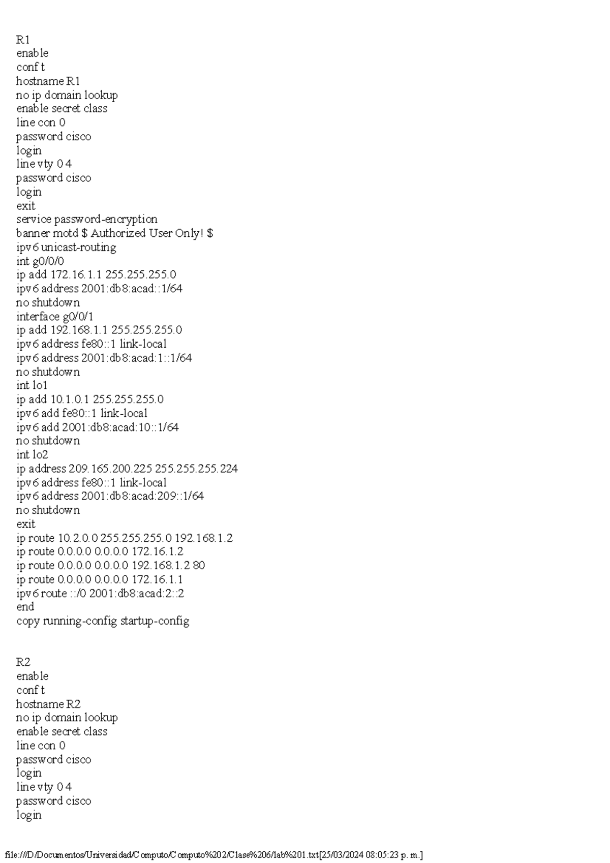 Laboratorio1clase6 - file:[25/03/2024 08:05:23 p. m.] R enable conf t ...