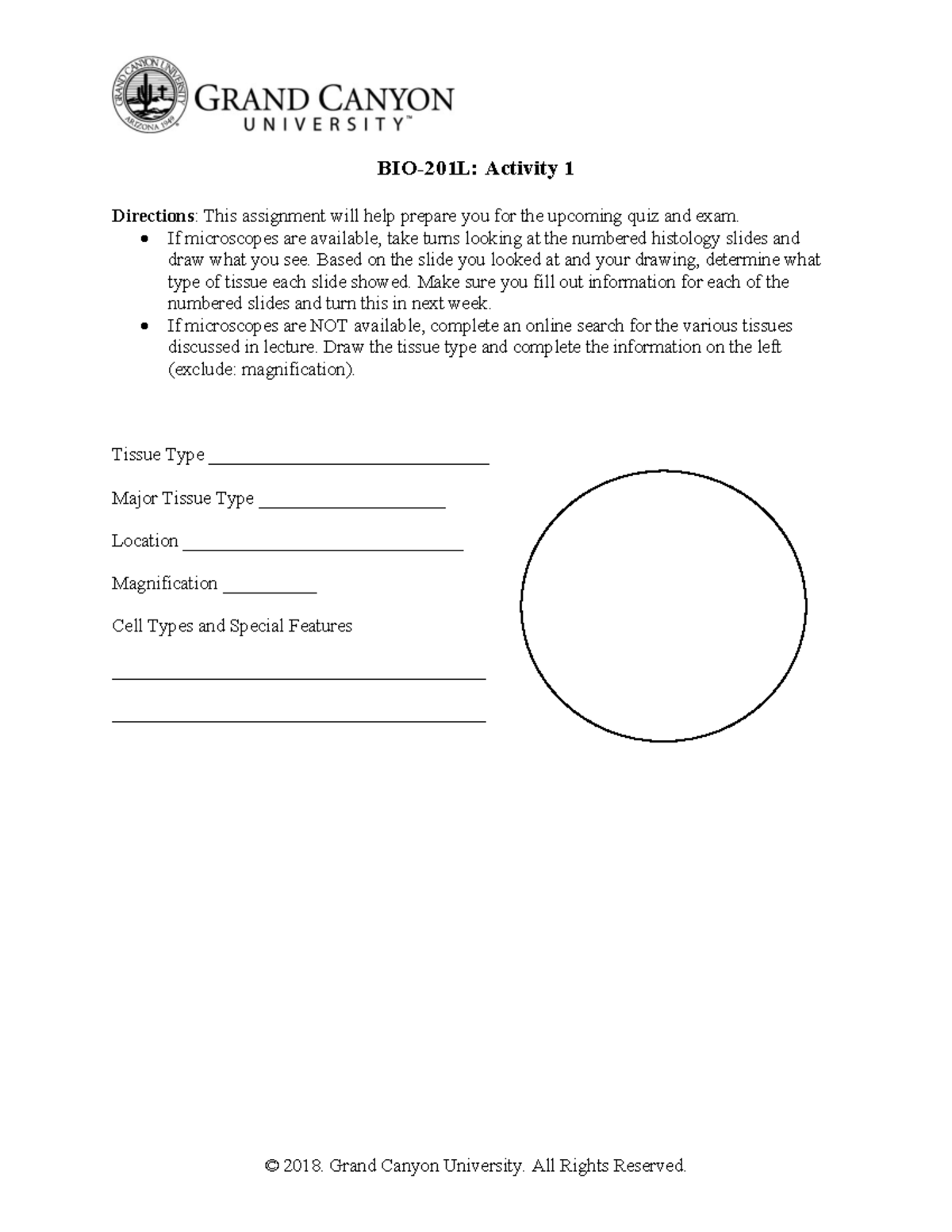 Activity - © 2018. Grand Canyon University. All Rights Reserved. BIO ...