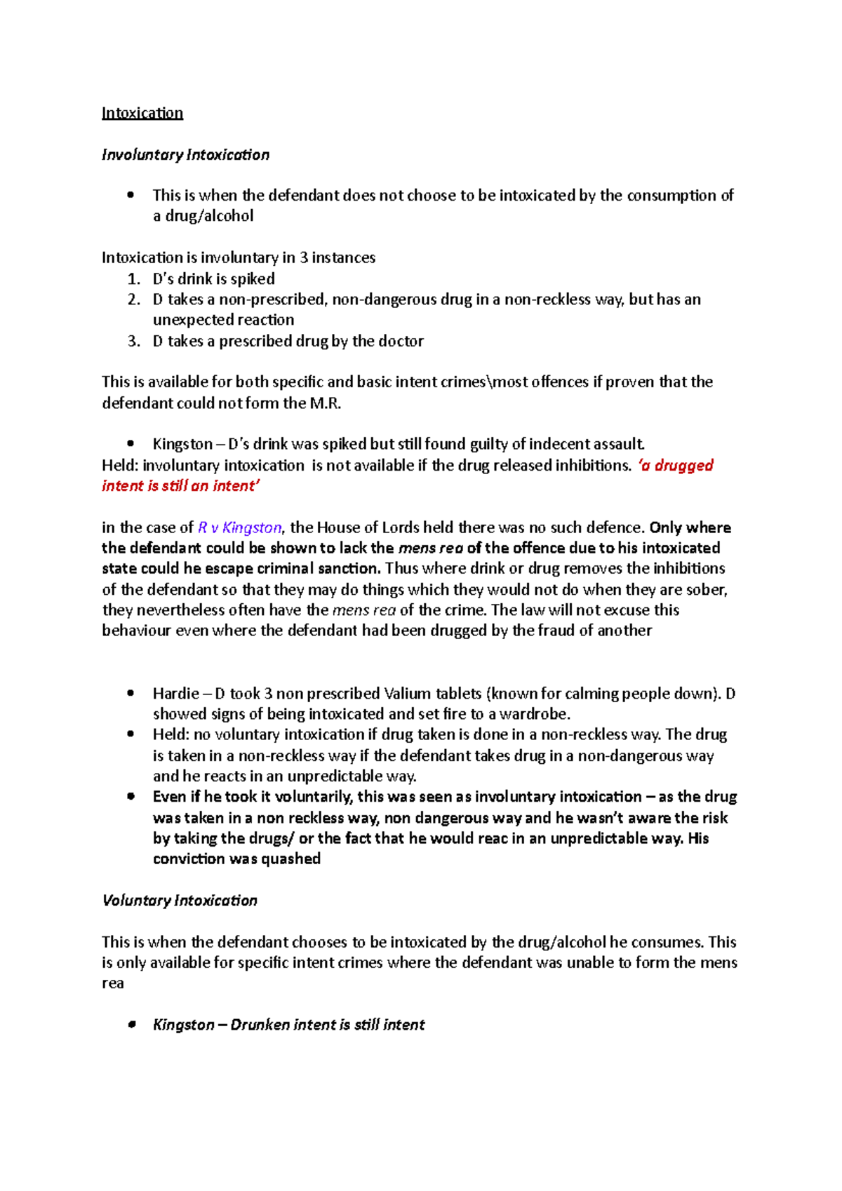 Intoxication - criminal law - Intoxication Involuntary Intoxication ...