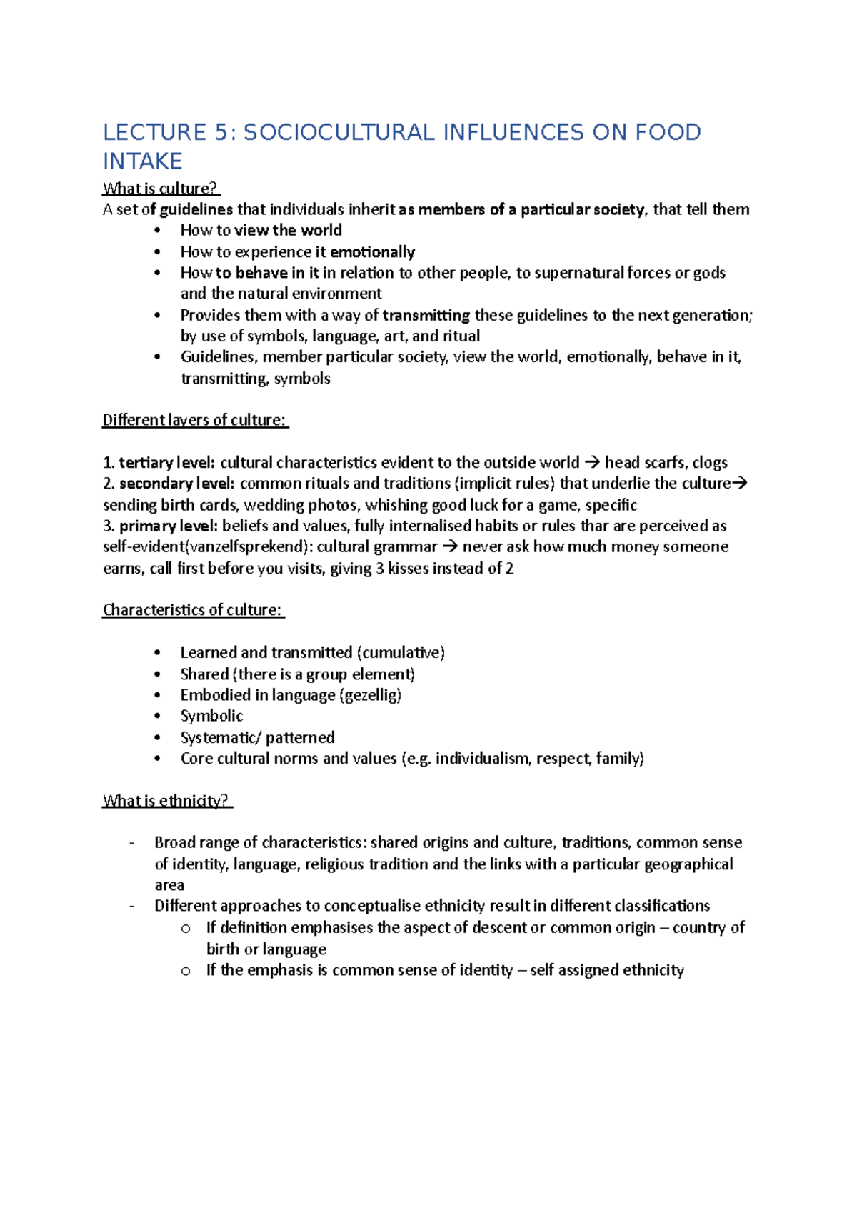 Lecture 5 Socialcultural influences on food intake - LECTURE 5 ...