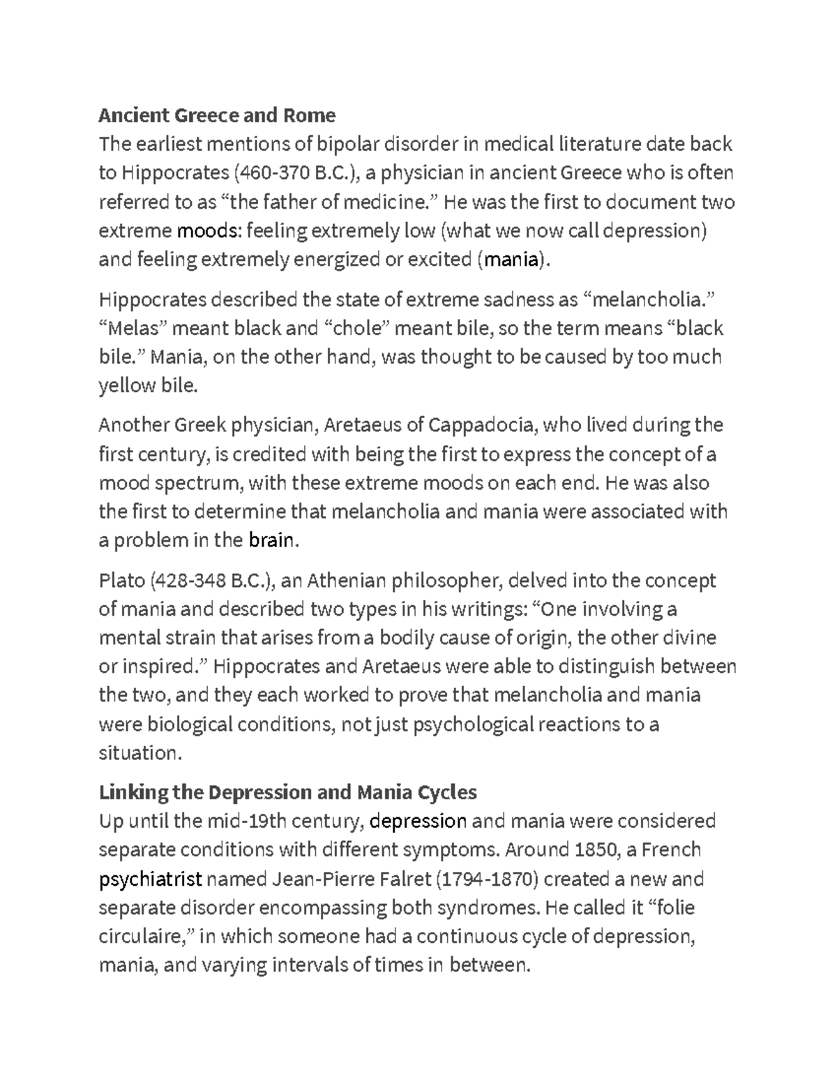 History of Bipolar Disorder Notes - Ancient Greece and Rome The ...