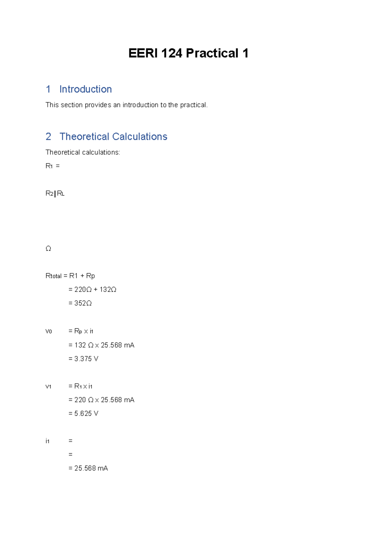 EERI 124 Practical 1 - EERI 124 Practical 1 1 Introduction This section ...