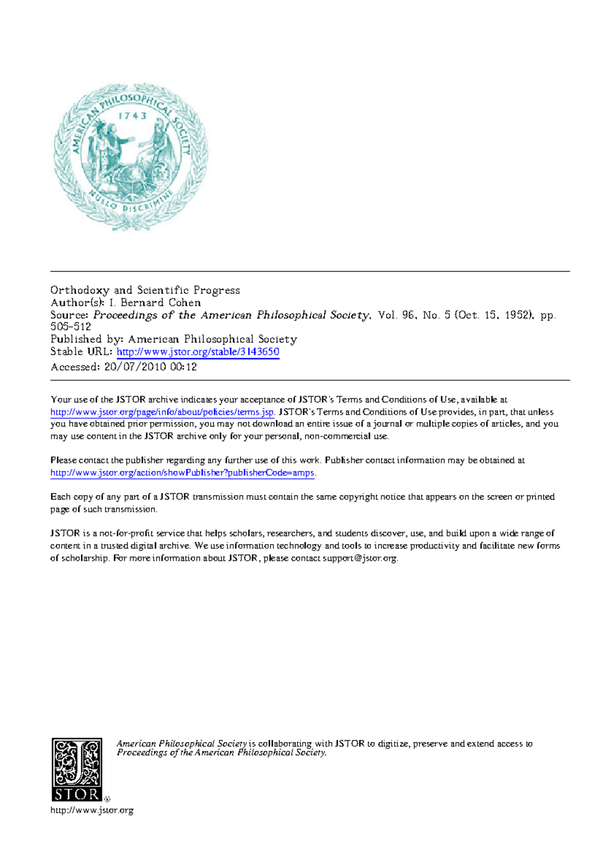 Orthodoxy and Scientific Progress - Orthodoxy and Scientific Progress ...