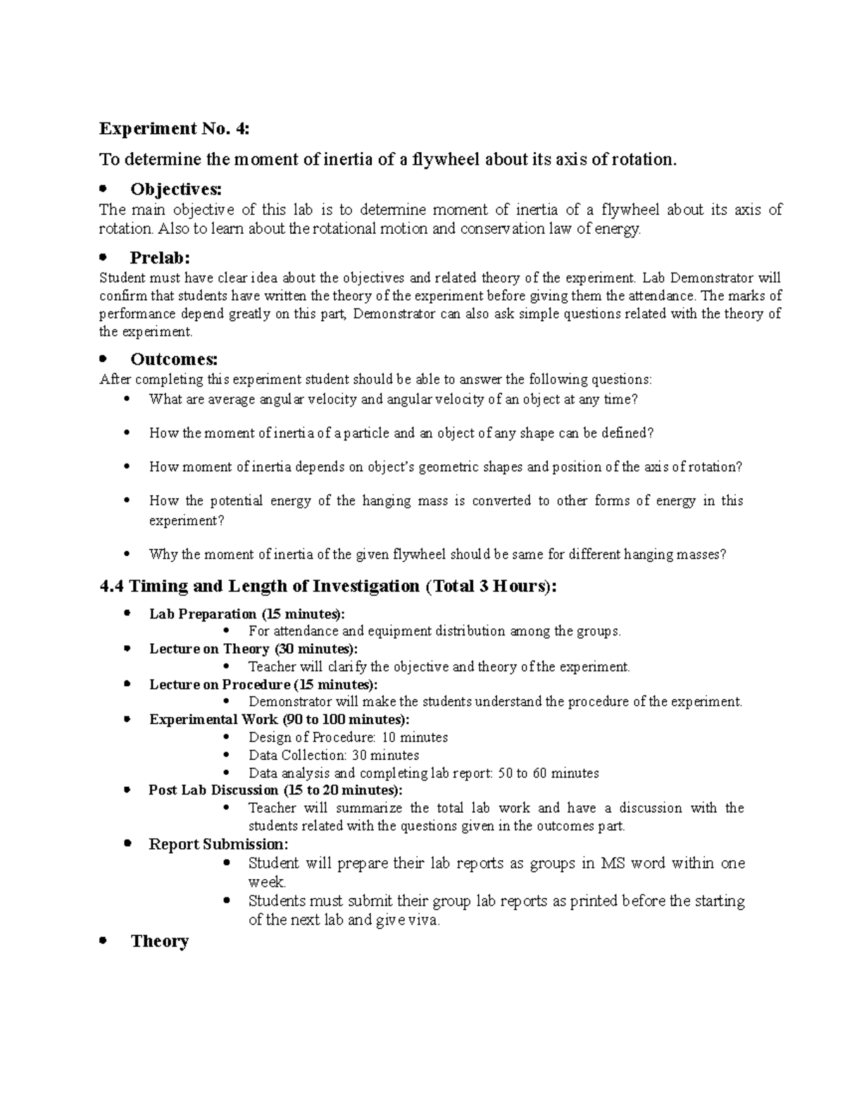 Exp3 - fdeee - Experiment No. 4: To determine the moment of inertia of ...