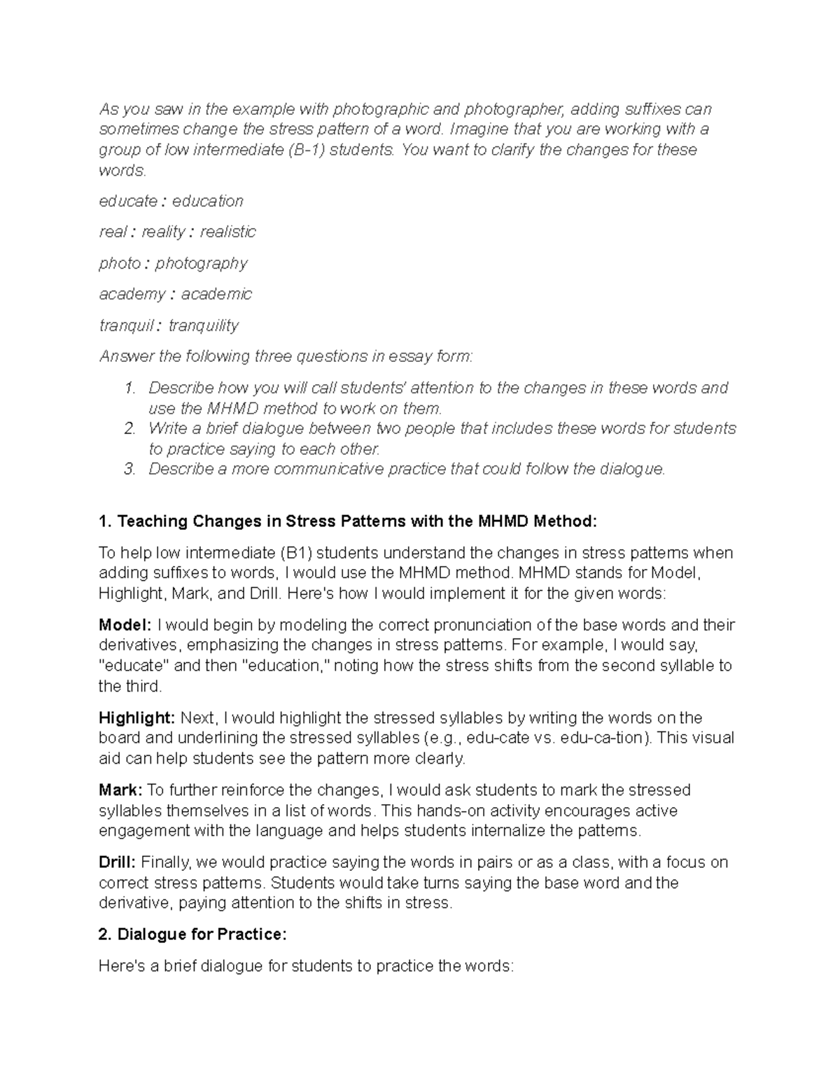 Module 11.1 Assignment Prompt Teaching Word Stress Changes - As you saw ...