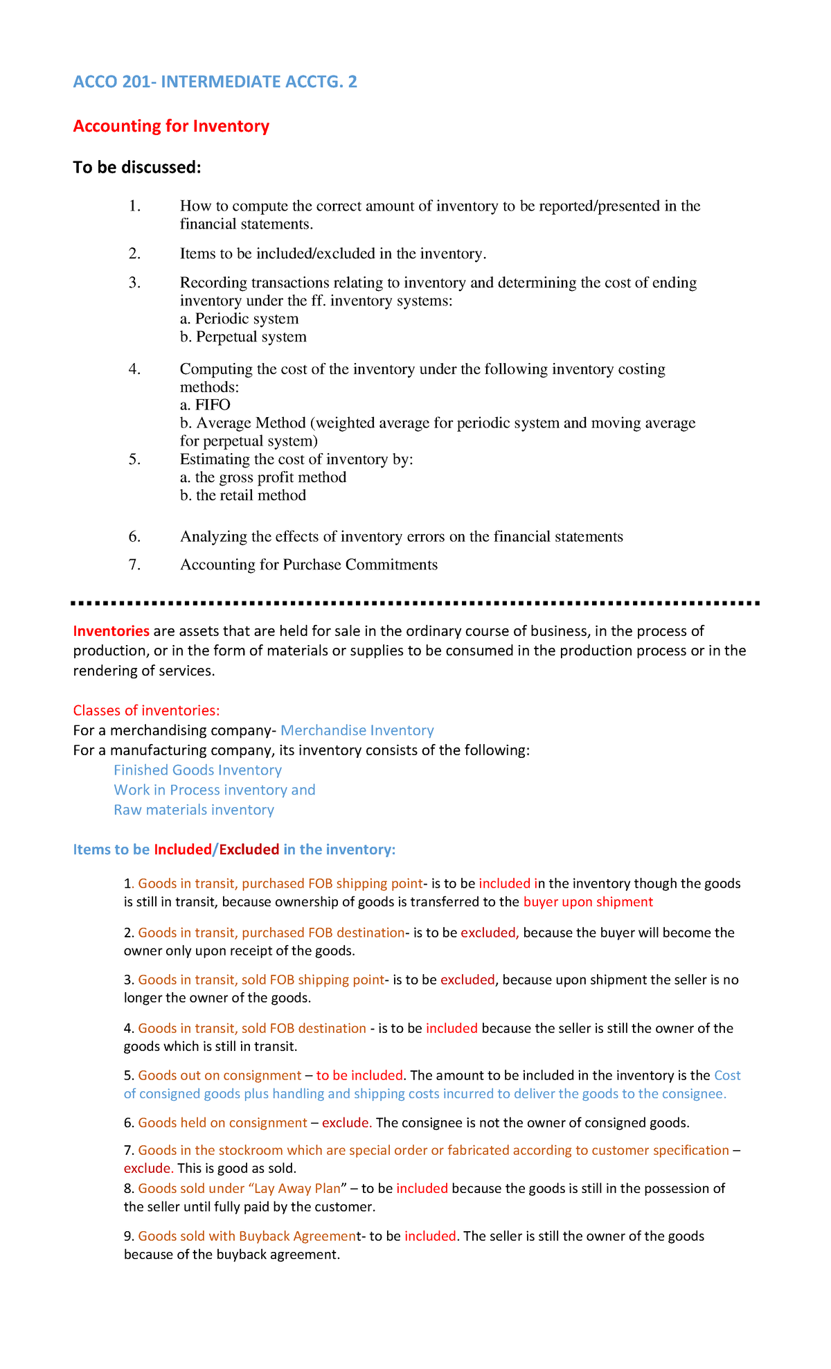 ACCO 201- Accounting for Inventory - ACCO 201- INTERMEDIATE ACCTG. 2 ...
